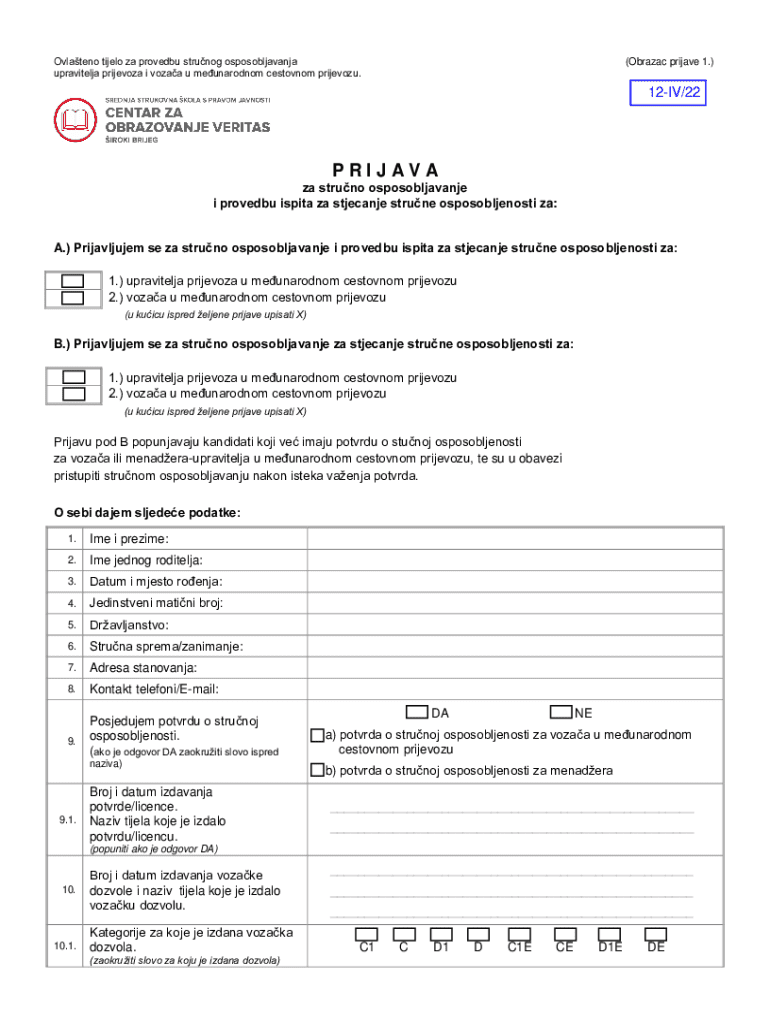 Fillable Online Ovlateno tijelo za provedbu strunog osposobljavanja Fax Email Print - pdfFiller