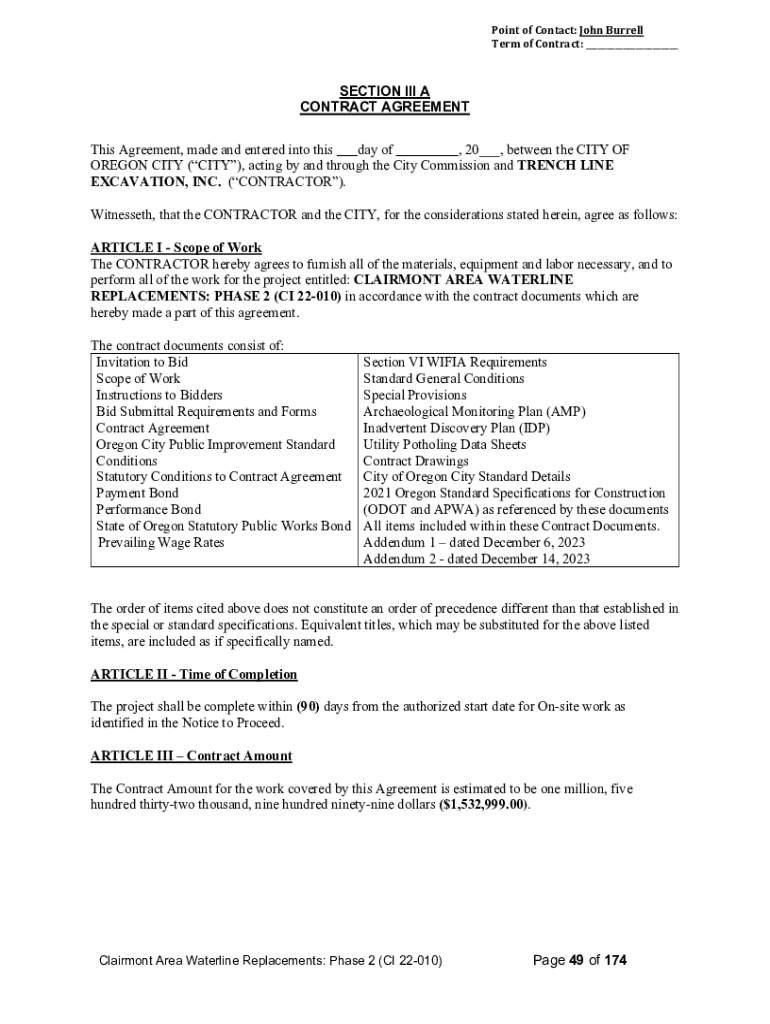 Fillable Online SECTION III A CONTRACT AGREEMENT This Agreement, made ... Fax Email Print ...