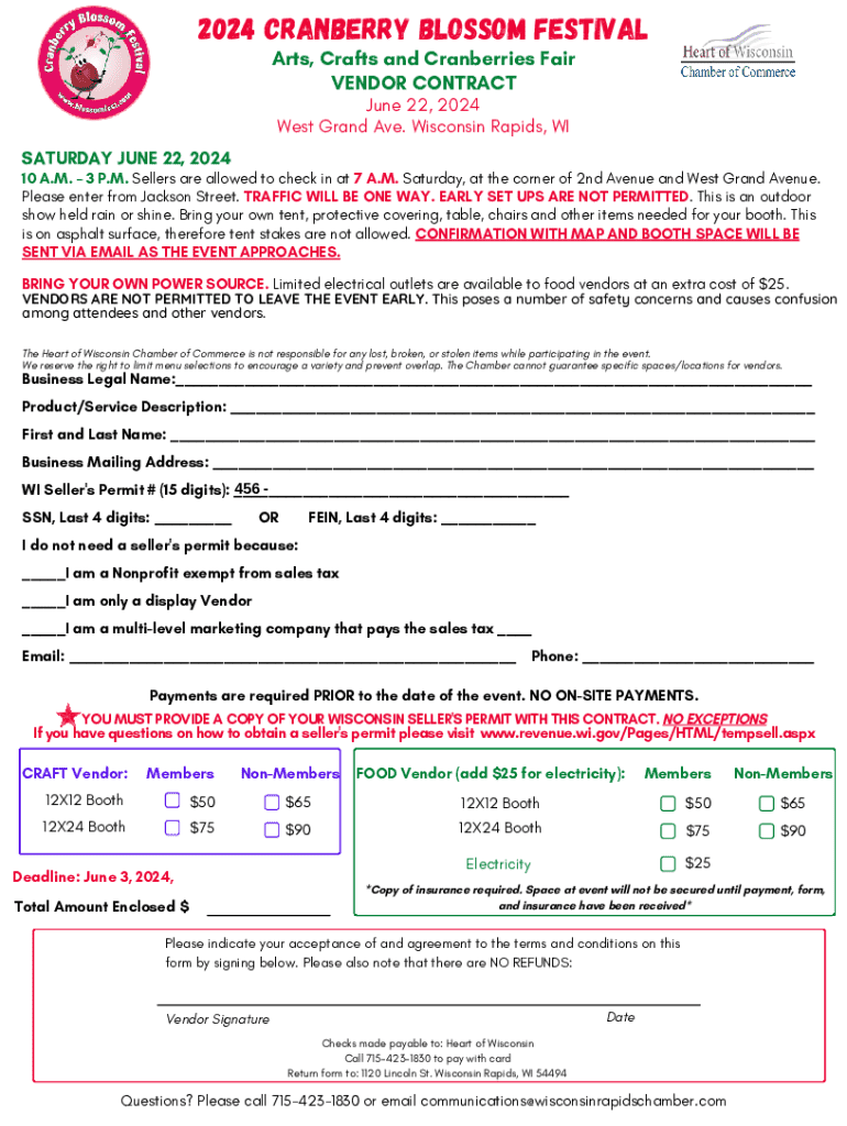 Fillable Online Arts-Crafts-Cranberries-Fair-Vendor-Contract-Form-2024 ...