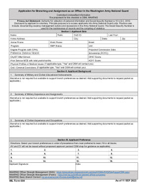 Fillable Online mil wa Application for Branching and Assignment as an Officer in the ... Fax ...