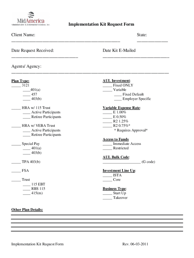 Fillable Online Implementation Kit Request Form Fax Email Print - pdfFiller
