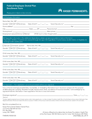 Fillable Online healthplans kaiserpermanente Federal Employee Dental Plan Enrollment ...