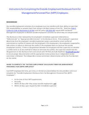 Fillable Online Instructions for Outside Employment Disclosure Form for ...