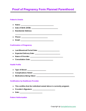 Fillable Online Proof of Pregnancy Form Planned Parenthood Fax Email ...