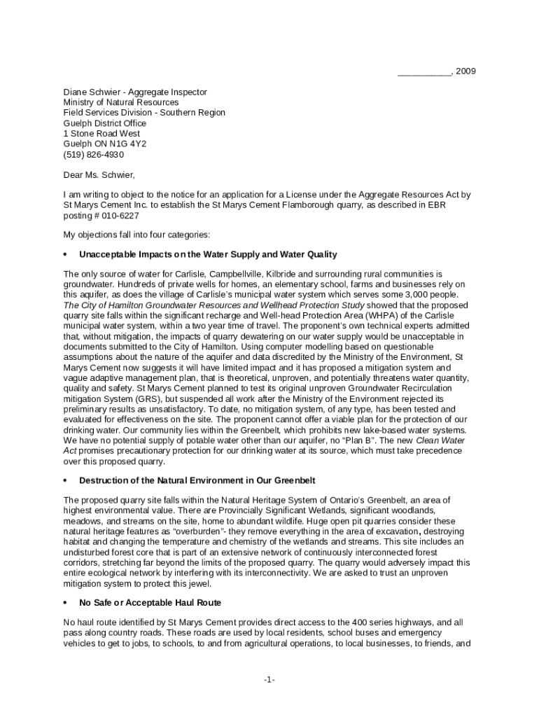 EBR Submission - ARA Objection Template Letter Doc Template | pdfFiller