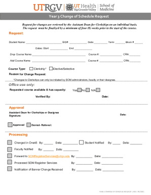 Fillable Online Schedule Change/trade Request Form: Year 3 Fax Email ...