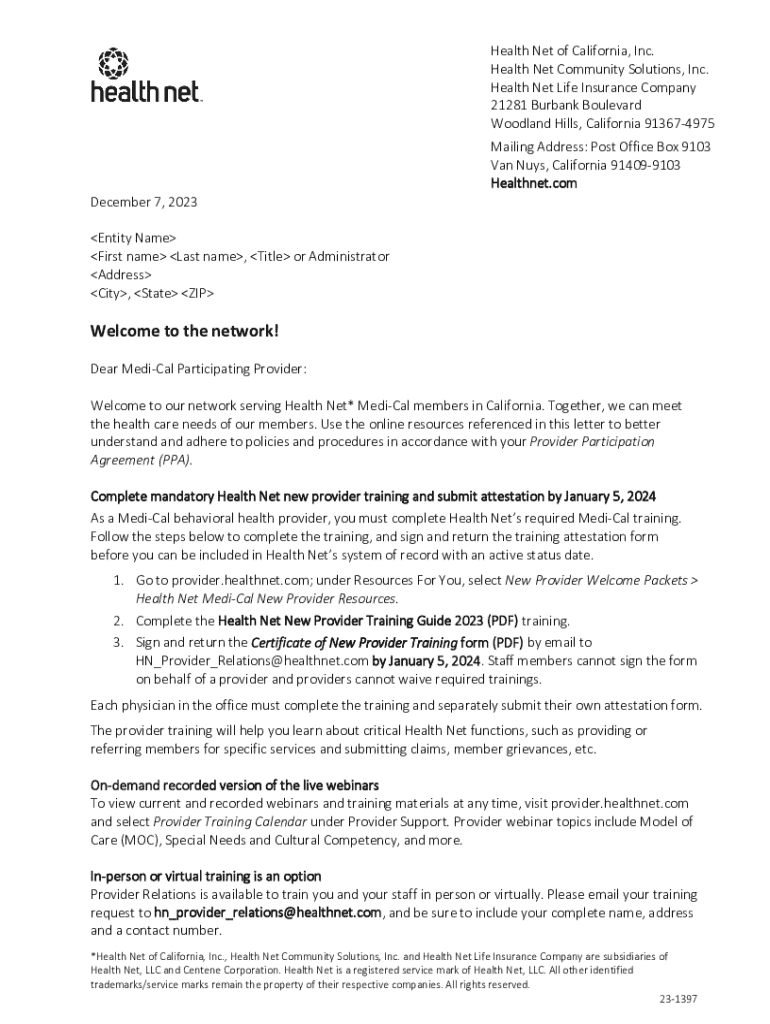 Fillable Online Welcome to the network!. 23-1397Medi-Cal New Provider ...