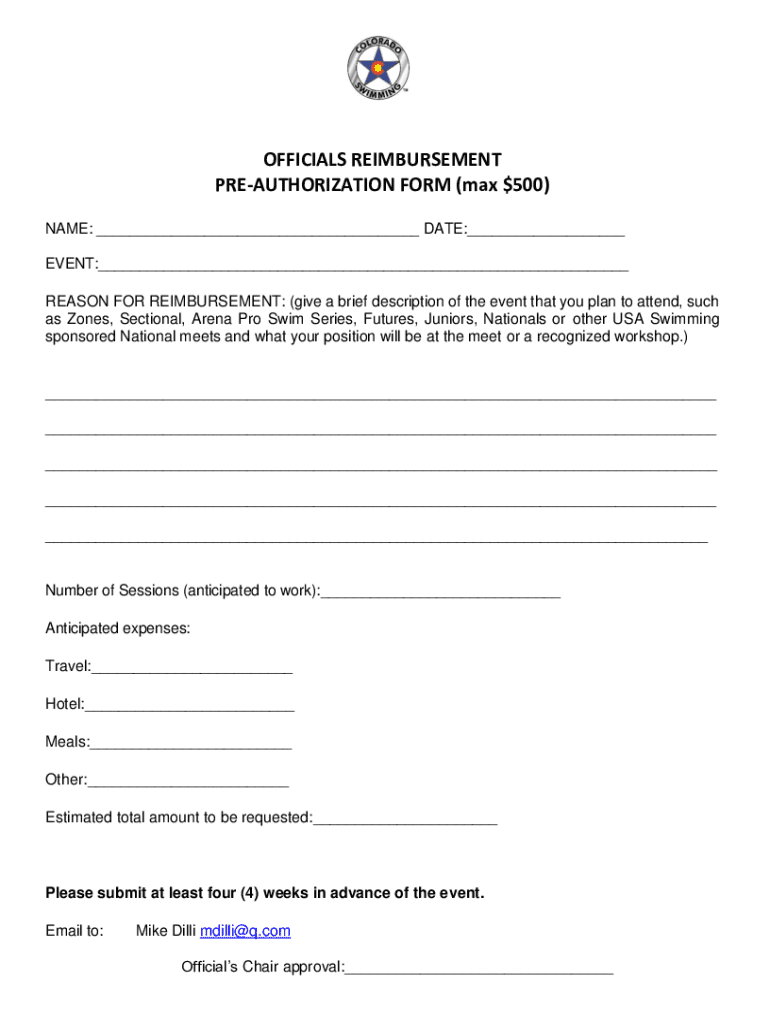 Fillable Online OFFICIALS REIMBURSEMENT PRE-AUTHORIZATION ... Fax Email ...
