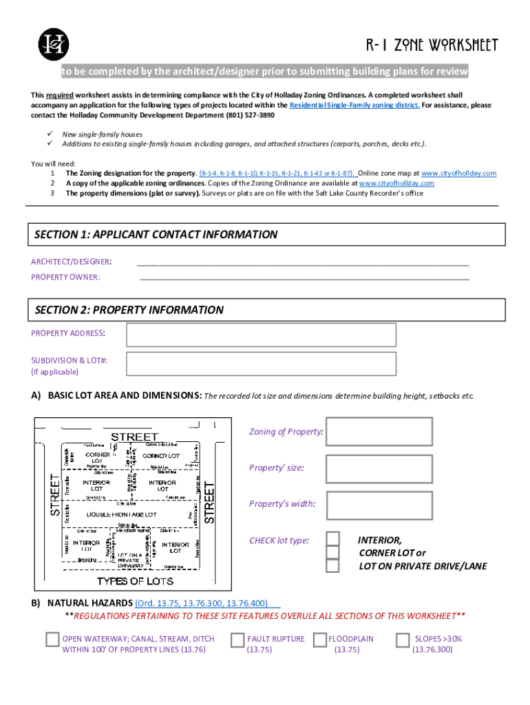 Fillable Online R-1 Zone Worksheet Fax Email Print - pdfFiller