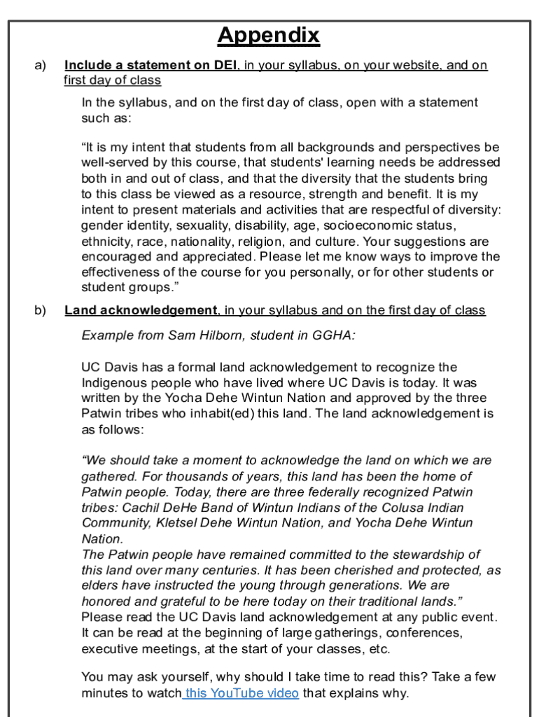Fillable Online Sample Diversity and Inclusion Syllabus Statements Fax ...