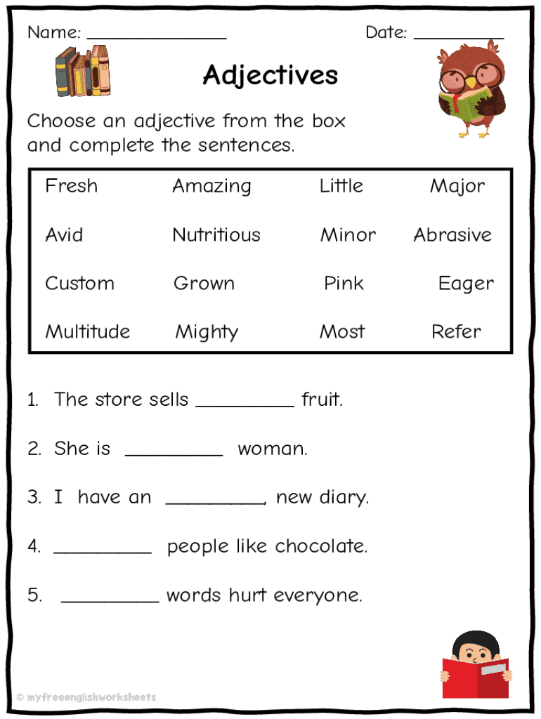 Fillable Online Choose an adjective from the box and complete ... Fax ...