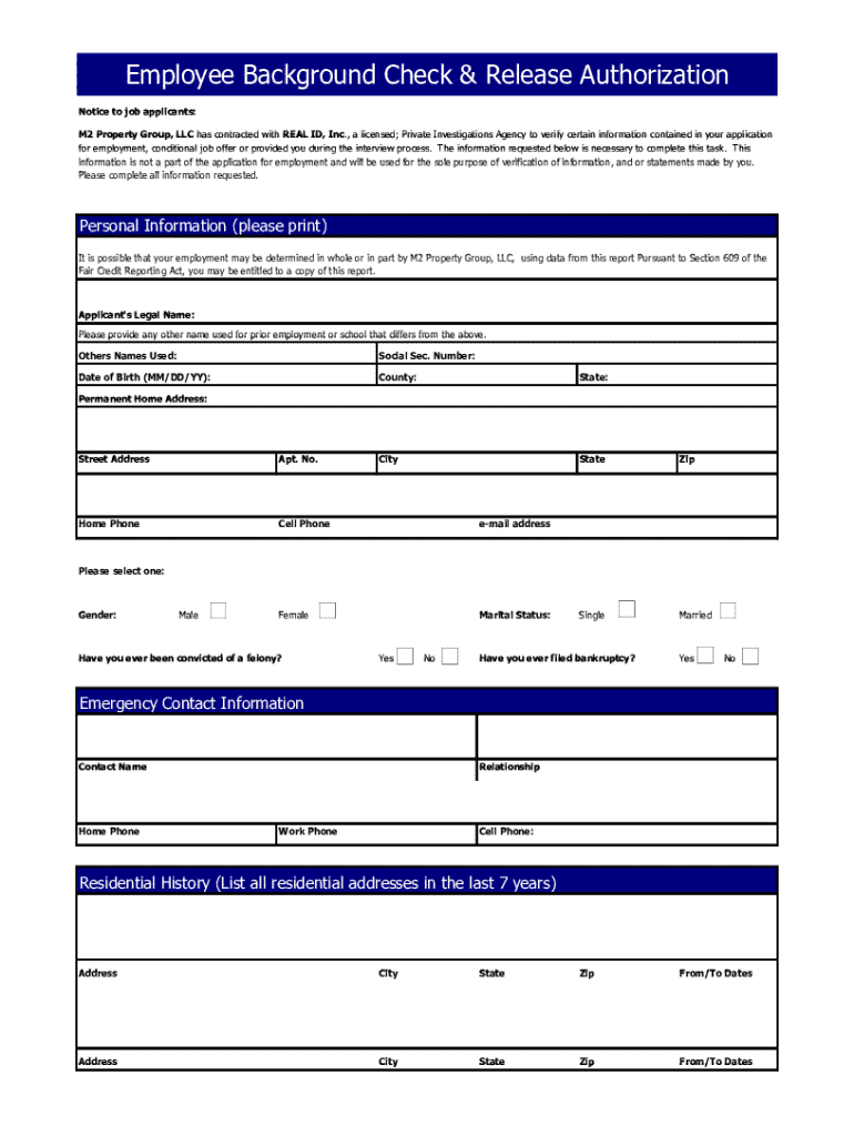 Fillable Online Employee Background Check & Release Authorization Fax Email Print - pdfFiller