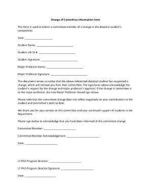 Fillable Online lt unt Change of Committee Information Form Fax Email ...