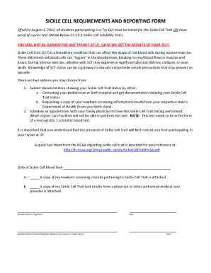 Fillable Online SICKLE CELL REQUIREMENTS AND REPORTING FORM Fax Email ...