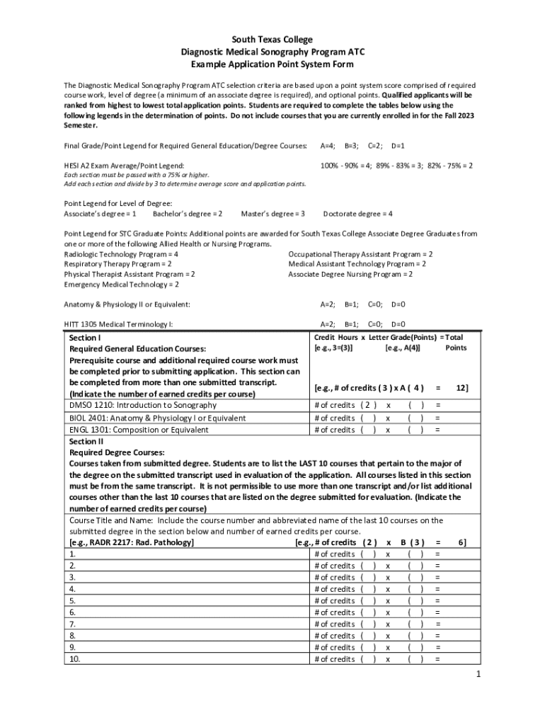 Fillable Online South Texas College - Diagnostic Medical Sonography ...