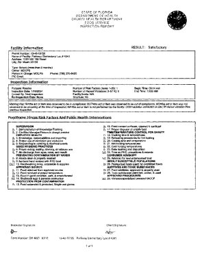 Fillable Online Food Service Inspection Report - Parkway Elementary Fax ...