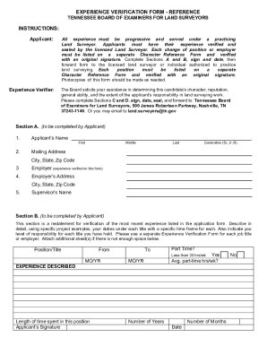 Fillable Online Land Surveyor Experience Verification Form Fax Email ...