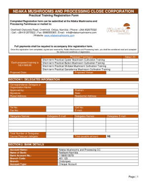 Fillable Online Practical Training Registration Form Ndaka Mushrooms ...