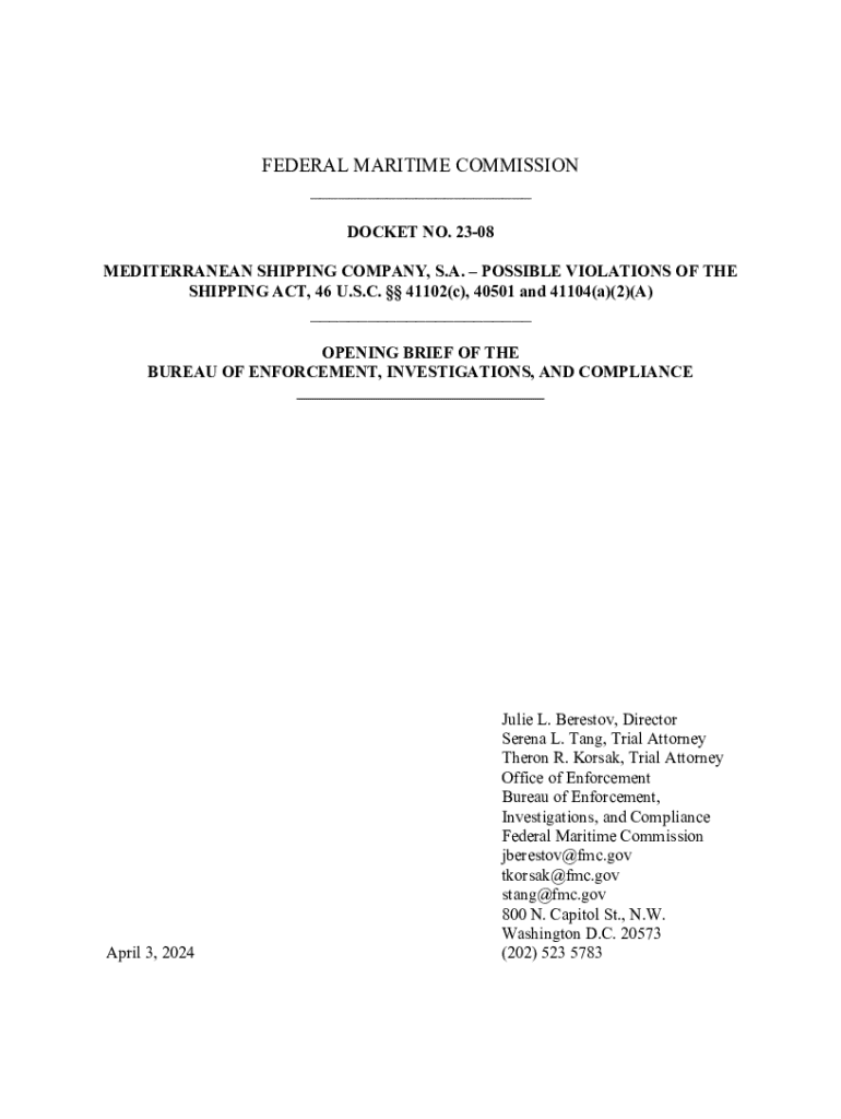 Fillable Online www2 fmc POSSIBLE VIOLATIONS OF THE SHIPPING ACT, 46 ...