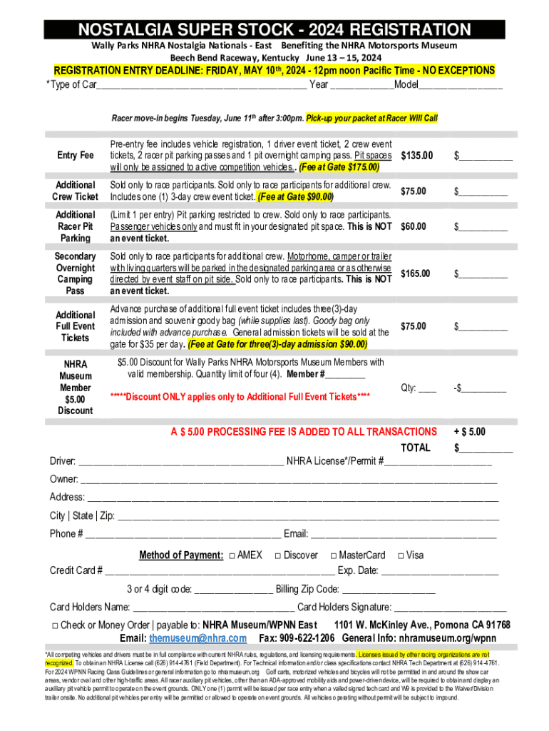 Fillable Online Wally Parks NHRA Nostalgia Nationals - Beech Bend ...