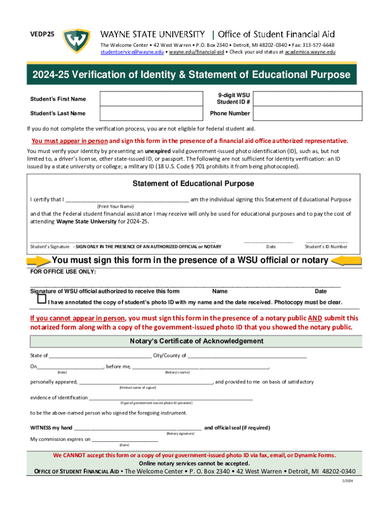 Fillable Online 2024-25 Verification of Identity & Statement of ...