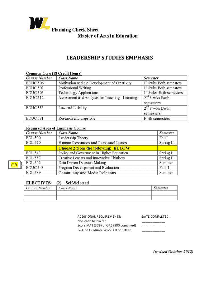 Fillable Online planning check sheet leadership studies Fax Email Print ...