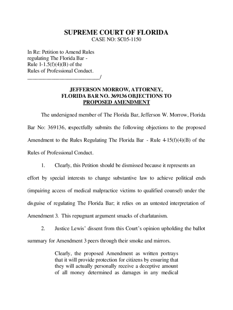 Fillable Online Amendment To The Rules Regulating The Florida Bar ...