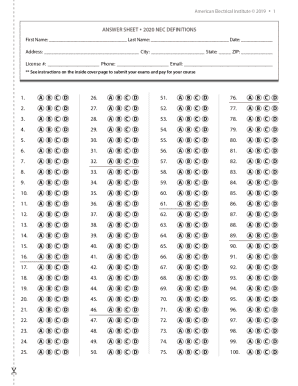 Fillable Online ANSWER SHEET2020 NEC DEFINITIONS 1. A B C D 2. ... Fax ...