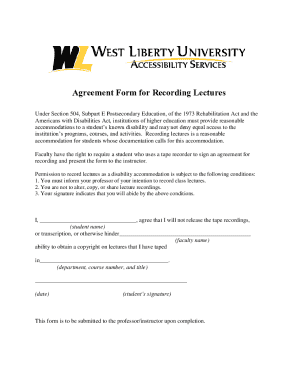 Fillable Online Student Agreement Form for Recording Lectures Fax Email Print - pdfFiller