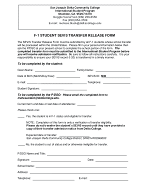 Fillable Online F-1 STUDENT SEVIS TRANSFER RELEASE FORM Fax Email Print ...