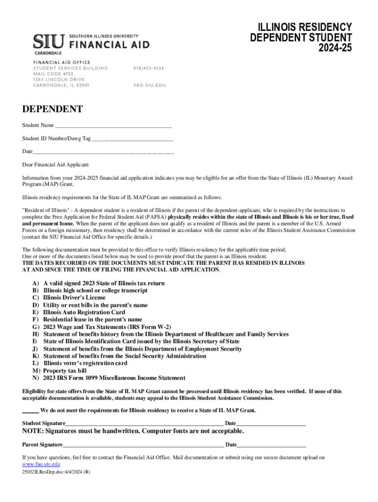 Fillable Online fao siu 2025 Parent of Dependent Student Proof of ...