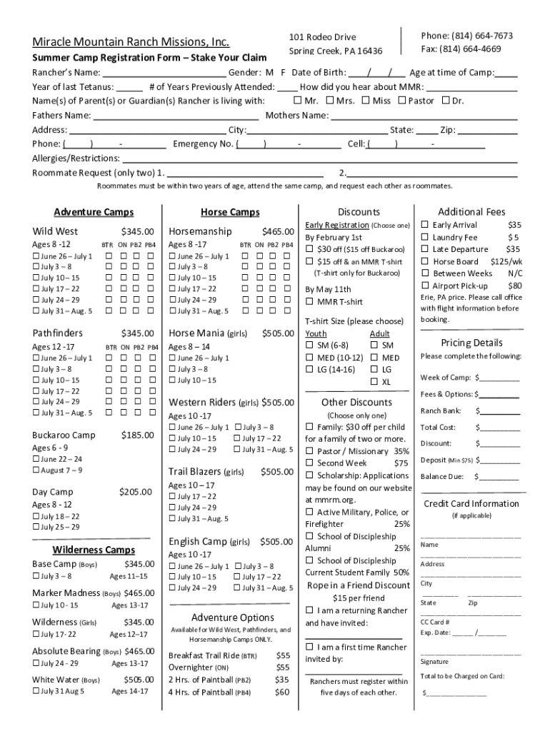 Fillable Online Welcome to Miracle Mountain Ranch Fax Email Print ...