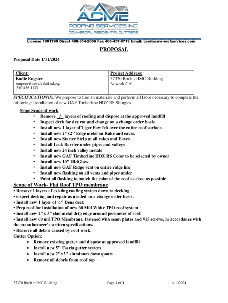 Fillable Online PROPOSAL Scope of Work- Flat Roof TPO membrane Fax Email Print - pdfFiller