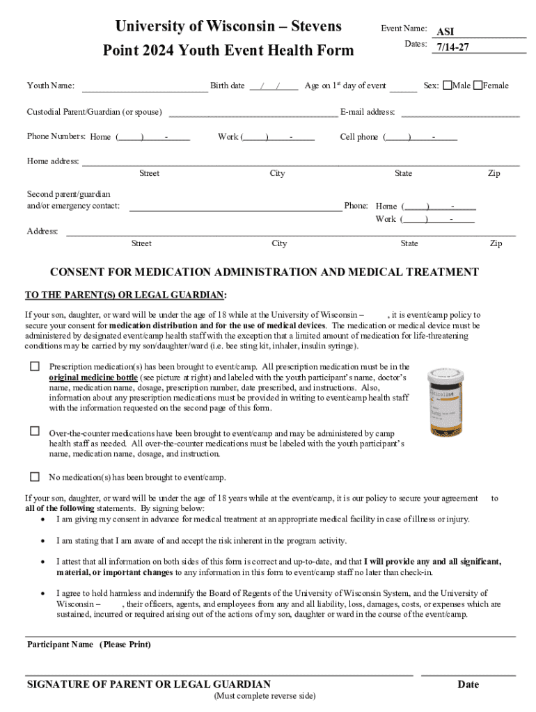 Fillable Online 2024 Youth Event Health Form - Extension Buffalo County ...