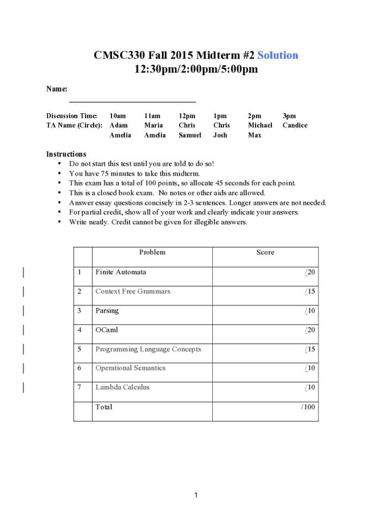 Fillable Online CMSC 330 - University Of Maryland Fax Email Print - pdfFiller