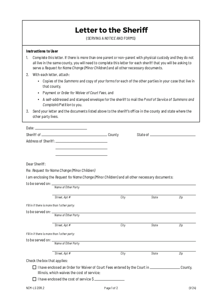 Fillable Online letter to the sheriff (serving a summons and forms) Fax ...
