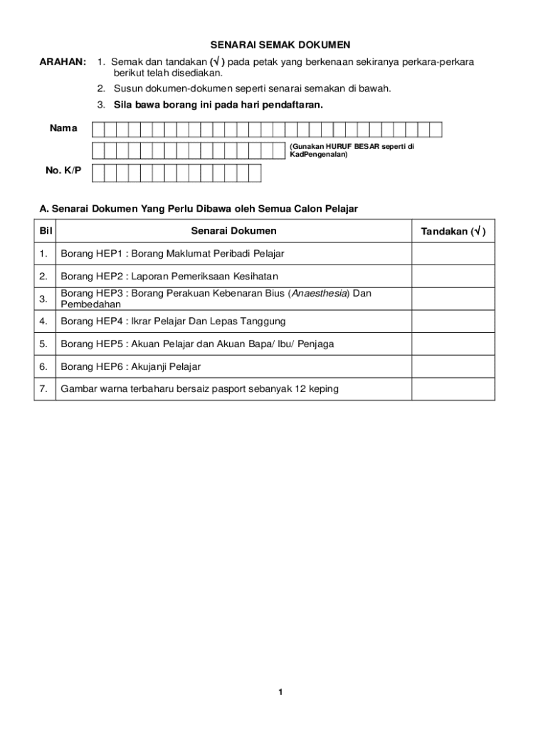 Fillable Online TEMPLATE SERAGAM SENARAI SEMAK DOKUMEN DAN ... Fax ...