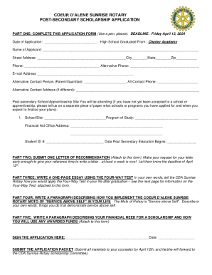 Fillable Online CDA Sunshine Rotary Scholarship Letter of ...