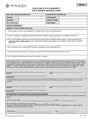 Fillable Online portland state university sole source request form Fax ...