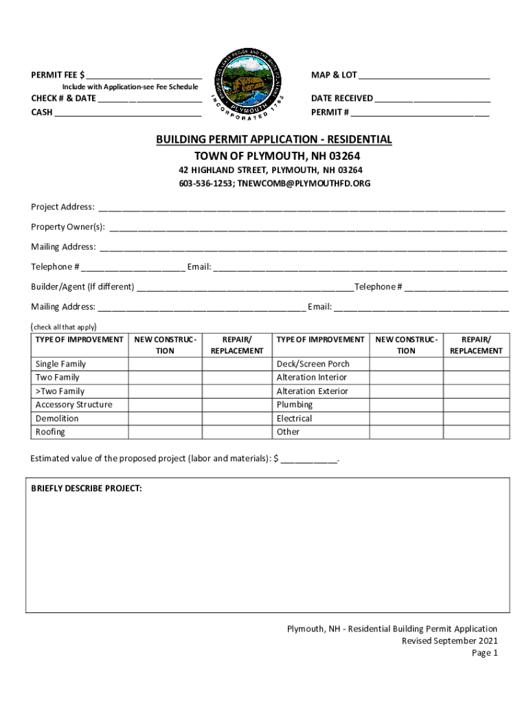 Fillable Online BUILDING PERMIT APPLICATION - RESIDENTIAL TOWN OF ...