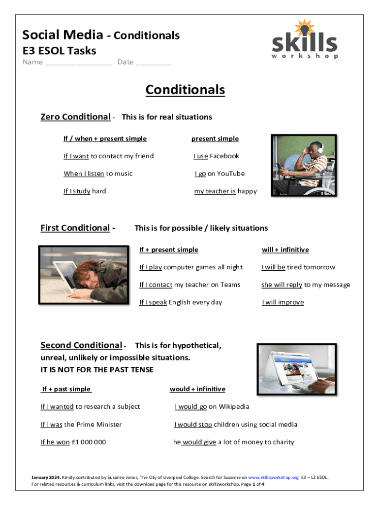 Fillable Online Social Media - conditionals for E3-L2 ESOL. E3-L2 ESOL and Functional Skills ...