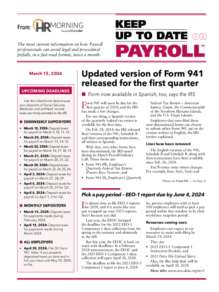 Fillable Online Updated version of Form 941 released for the first ...