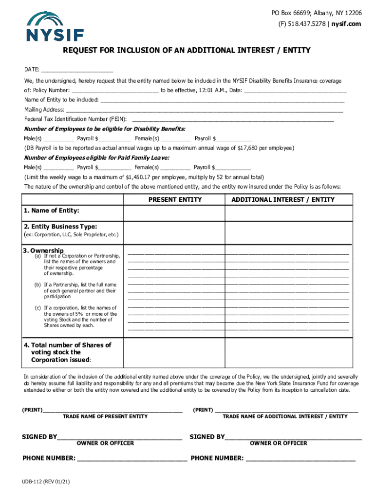 Fillable Online REQUEST FOR INCLUSION OF AN ADDITIONAL ... Fax Email ...
