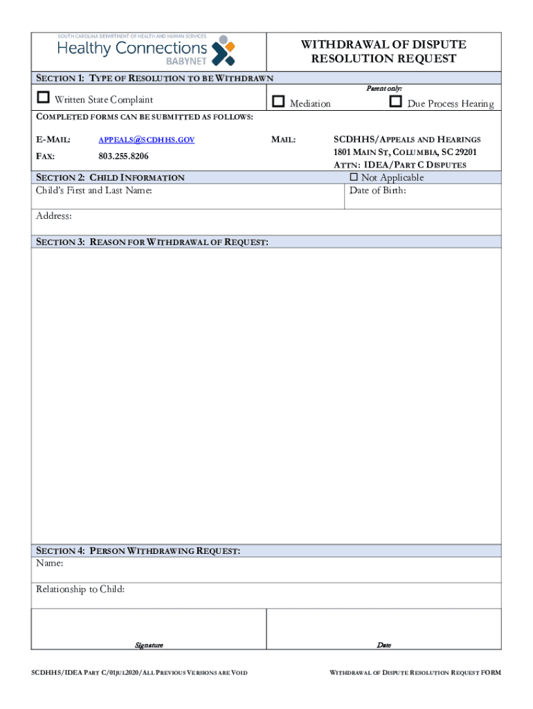 Fillable Online withdrawal of dispute resolution request form Fax Email ...