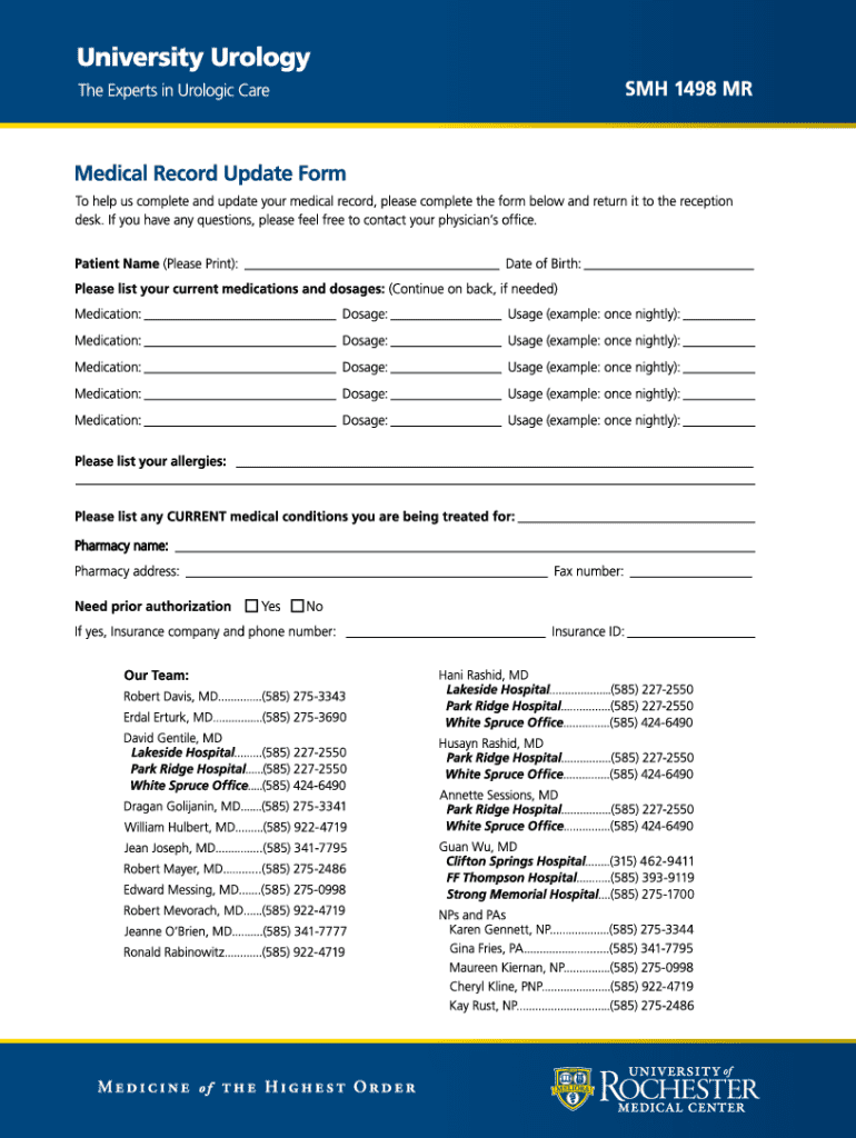 Fillable Online Urology - Medical Record Update Form Fax Email Print ...