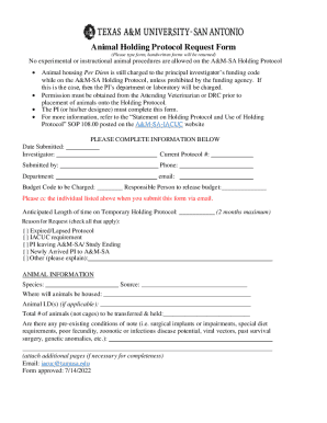 Fillable Online Animal Holding Protocol Request Form Fax Email Print - pdfFiller