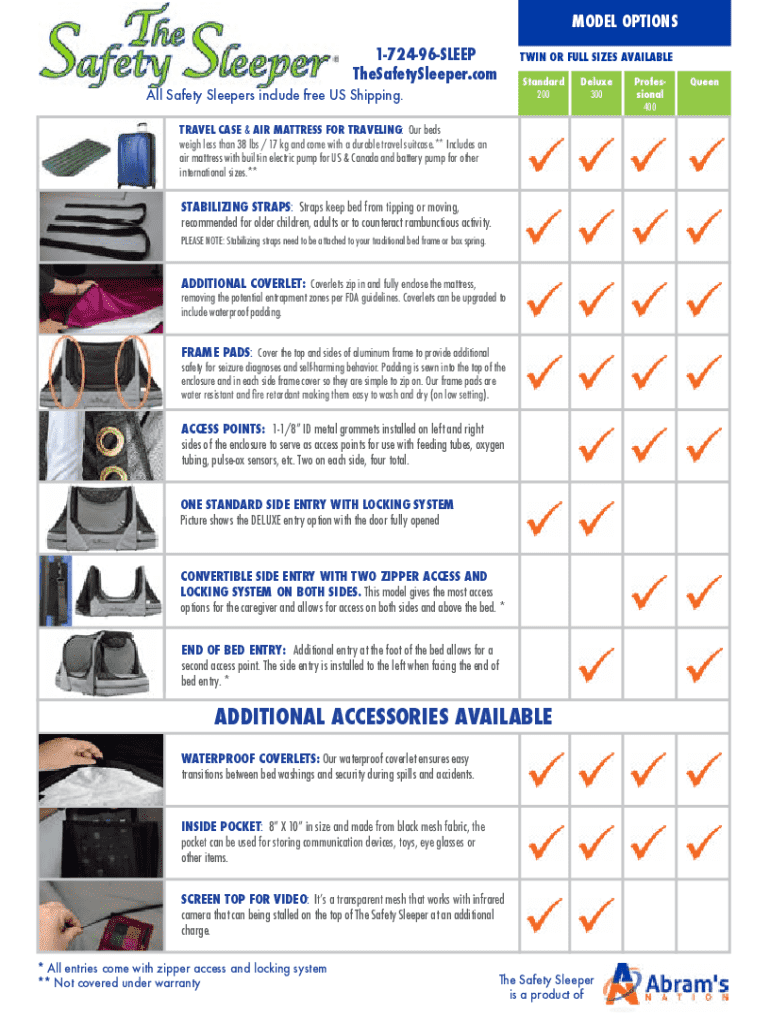 Fillable Online Safety Bed for Children & Adults - 200 Model ... Fax ...