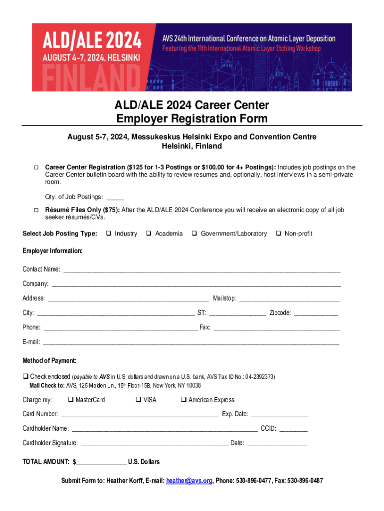 Fillable Online ALD/ALE 2024 Career Center Employer Registration Form Fax Email Print - pdfFiller