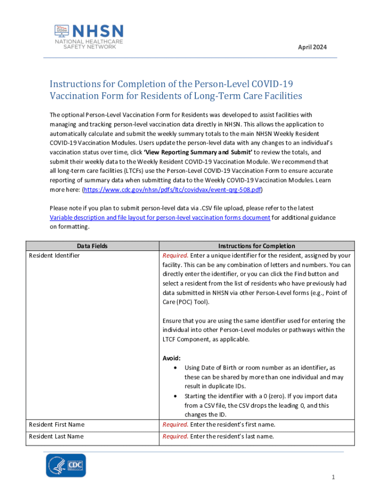 Fillable Online LTCF Person-Level Vaccination Form How to Guide ... Fax ...