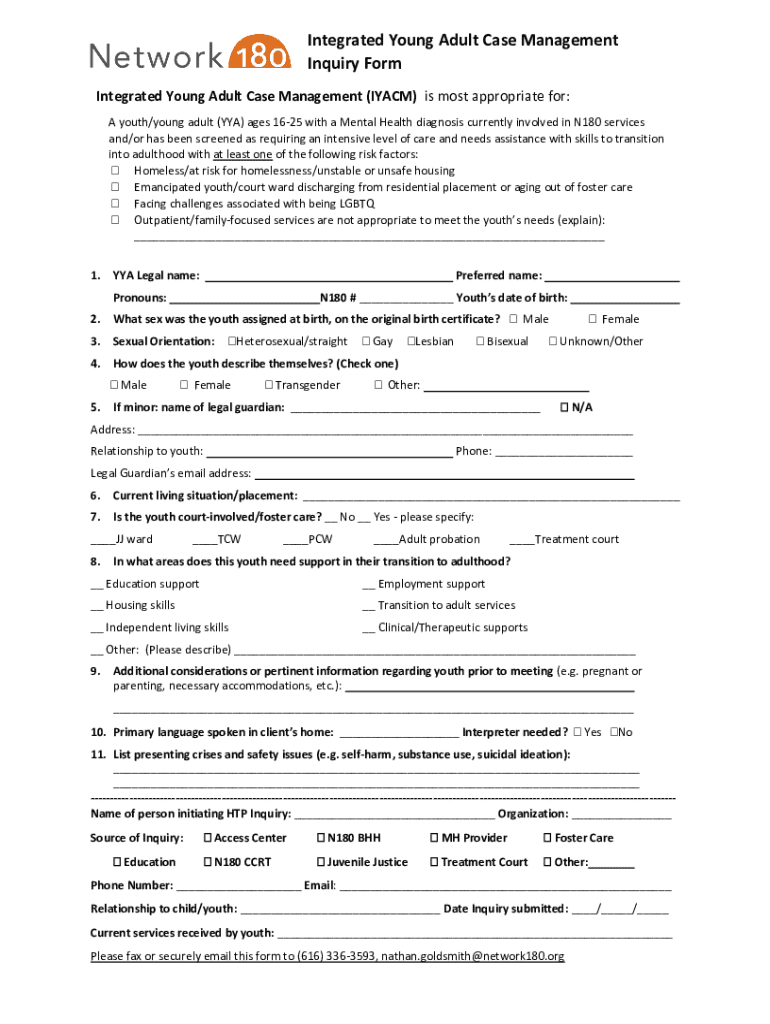 Fillable Online Integrated Young Adult Case Management Inquiry Form ...